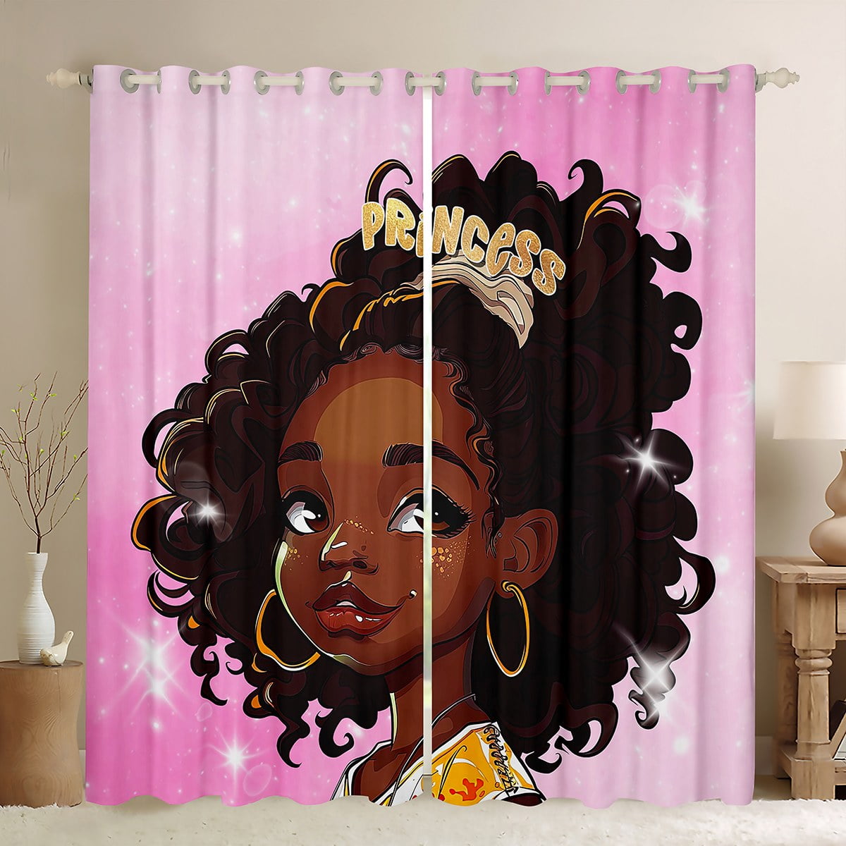 Erosebridal Black Princess Window Curtains American African Blackout ...