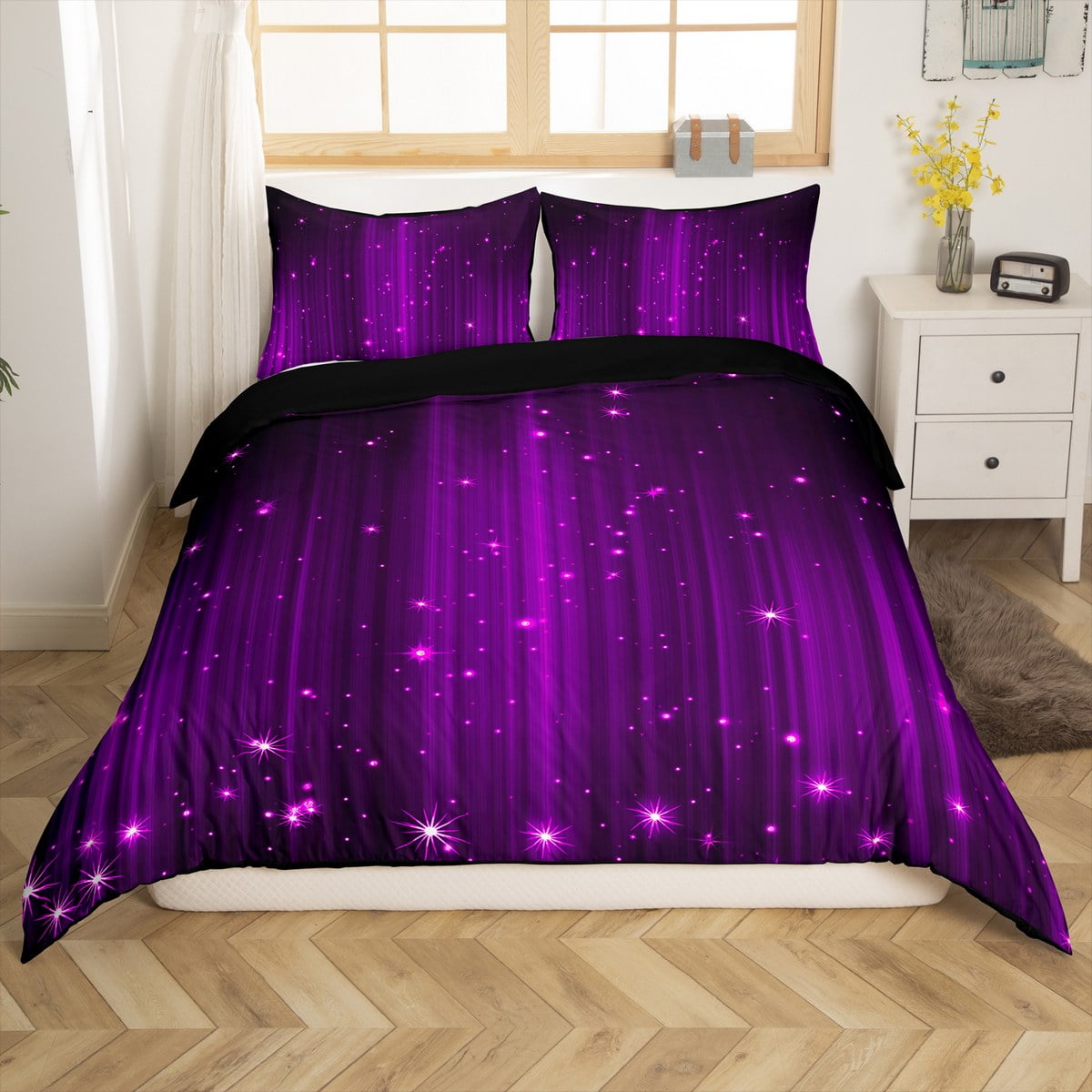 Black and Purple Duvet Cover Full Ombre Glitter Bedding Set for Teen ...