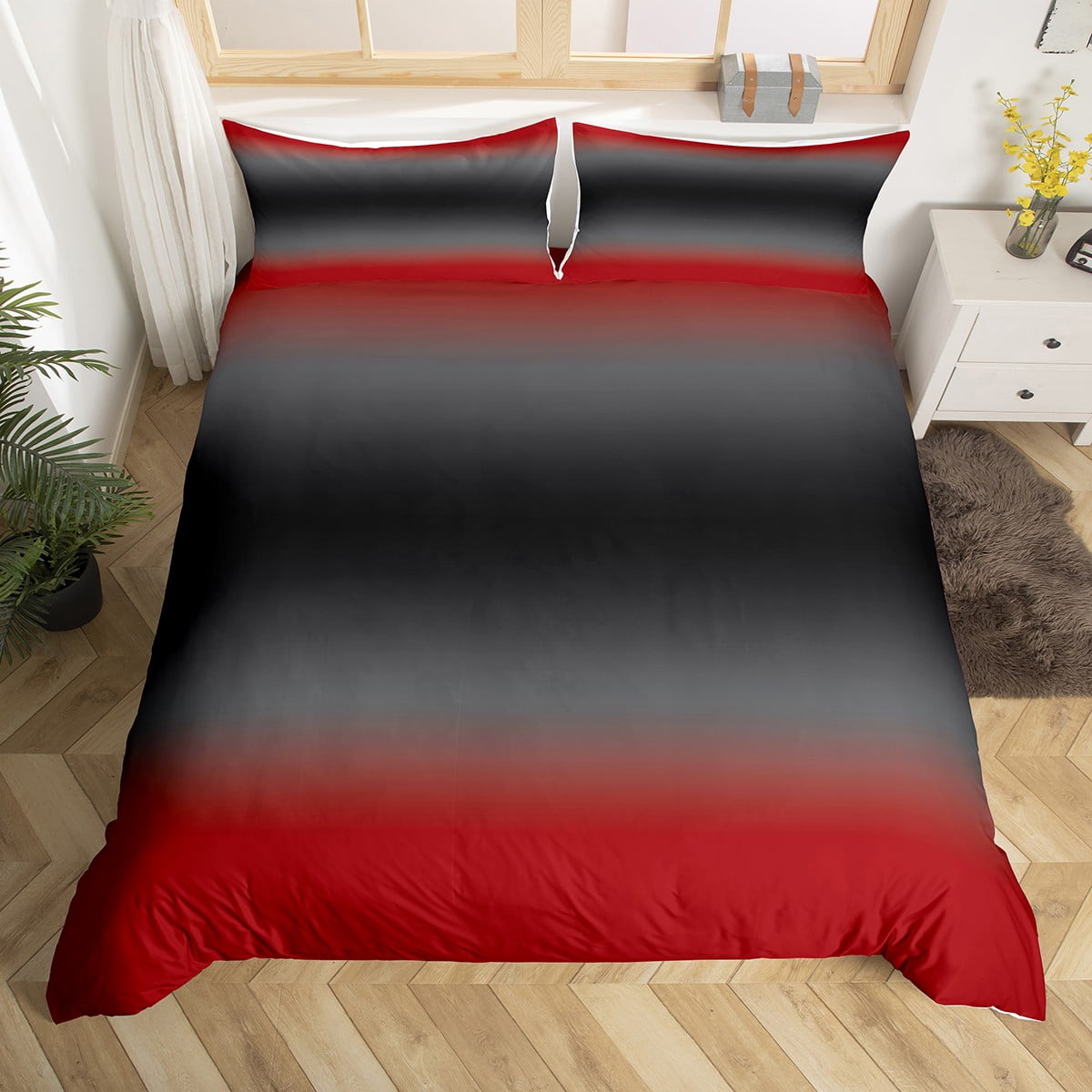 YST Black and Red Bedding Set Watercolor Modern Art Duvet Cover with ...