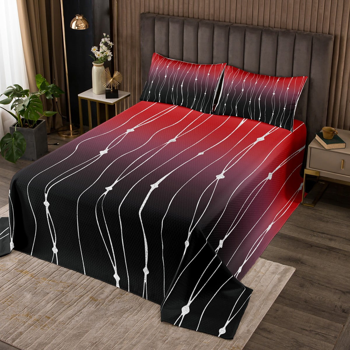 Yst Black And Red Gradient Bedspread Queen Size Watercolor Art Quilt