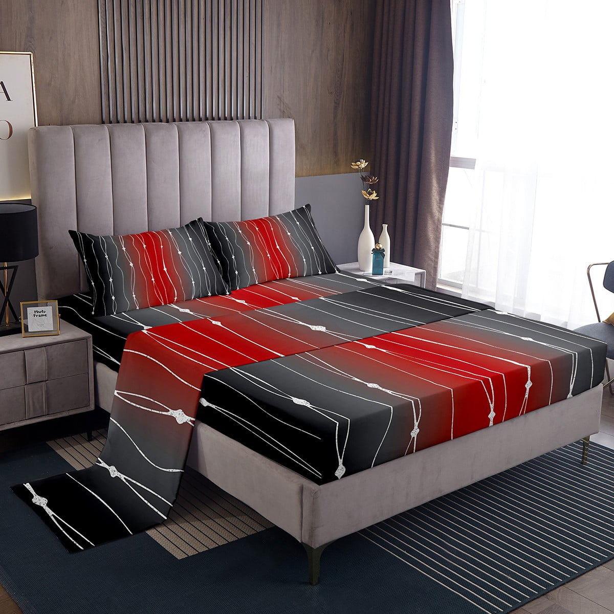 Black and Red Ombre King Sheet Set Aesthetic Geometric Sheets, Dots and ...