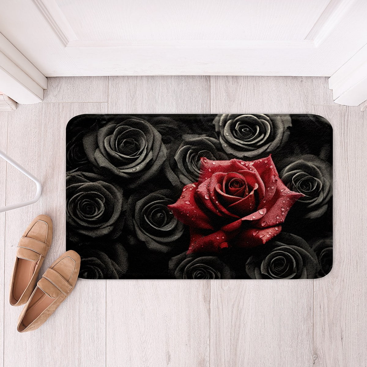 Erosebridal Black and Red Rose Bath Rugs Romantic Flowers Bathroom Rugs ...