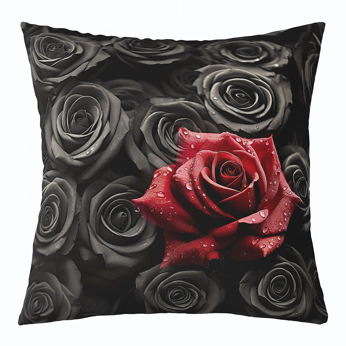 YST Black Red Rose Pillow Cover Romantic Floral Throw Pillow Cover ...