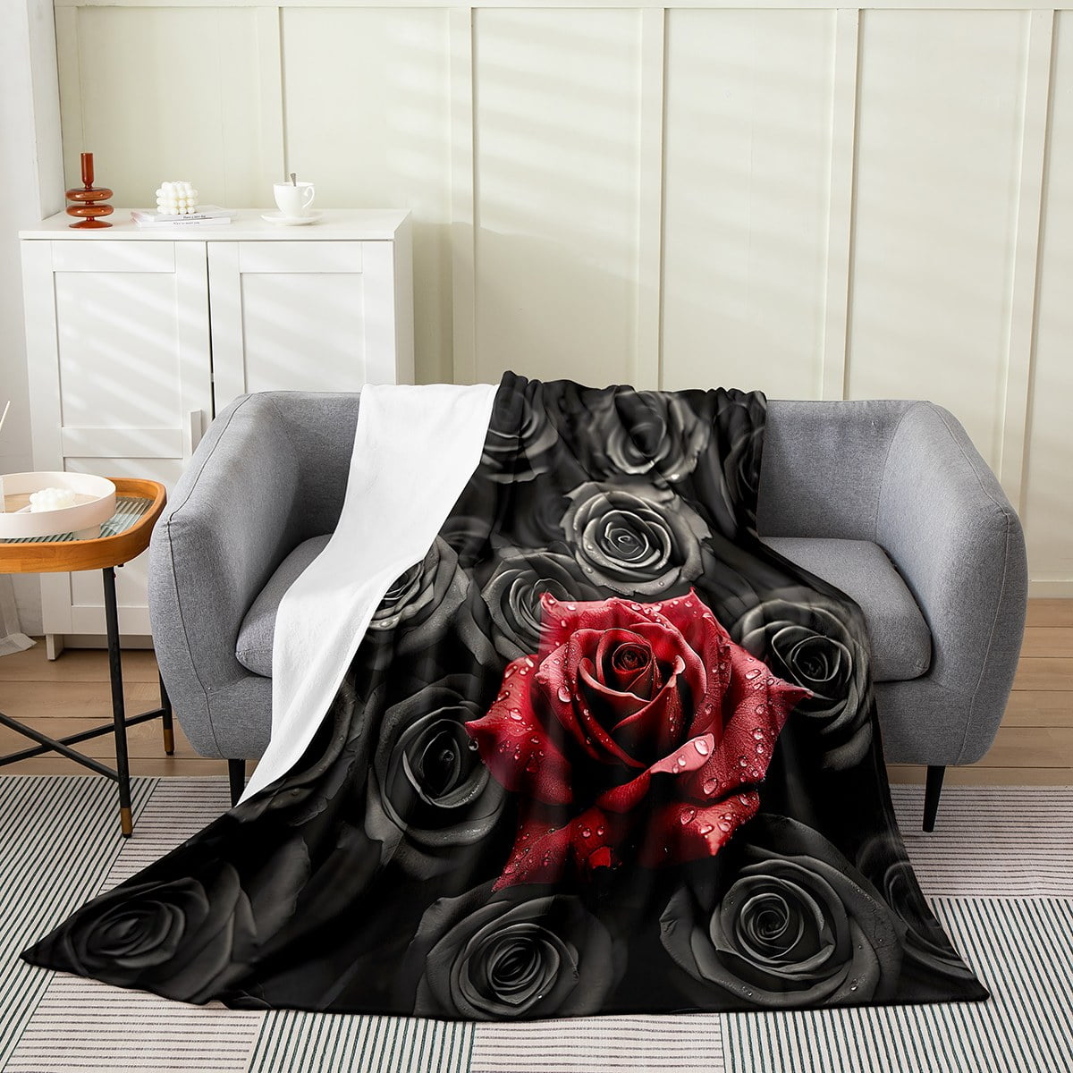Black Red Rose Throw Blanket Romantic Floral Blanket 40x50,3D Roses ...