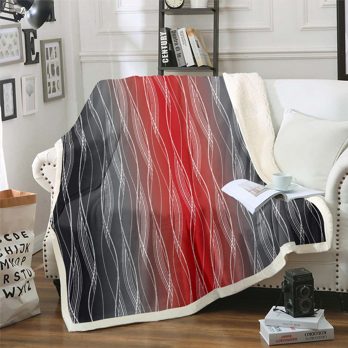 YST Black And Red Throw Fleece Blanket For Boys Queen 90"X90" Abstract ...
