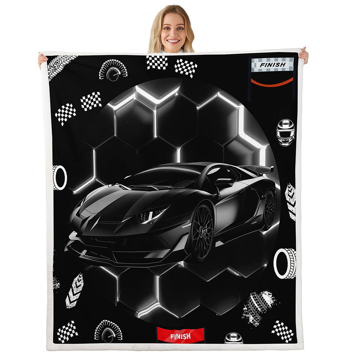 YST Black Sports Car Boys Throw Blanket Queen 90"X90" Teen Men Neon ...