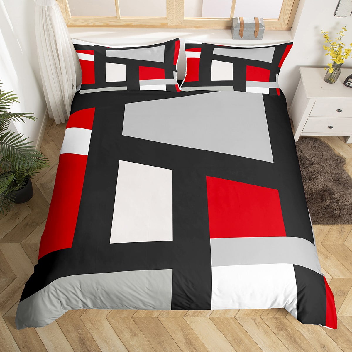 YST Black Stripes Bedding Set Red White Grey Geometric Graphics ...