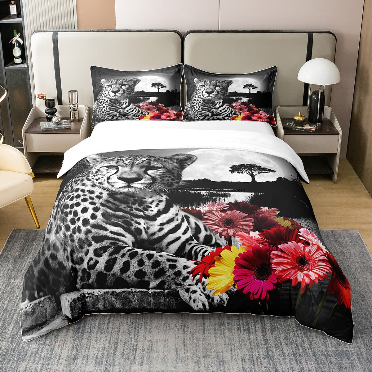 YST Black White Cheetah 100% Natural Cotton Duvet Cover for Woman ...