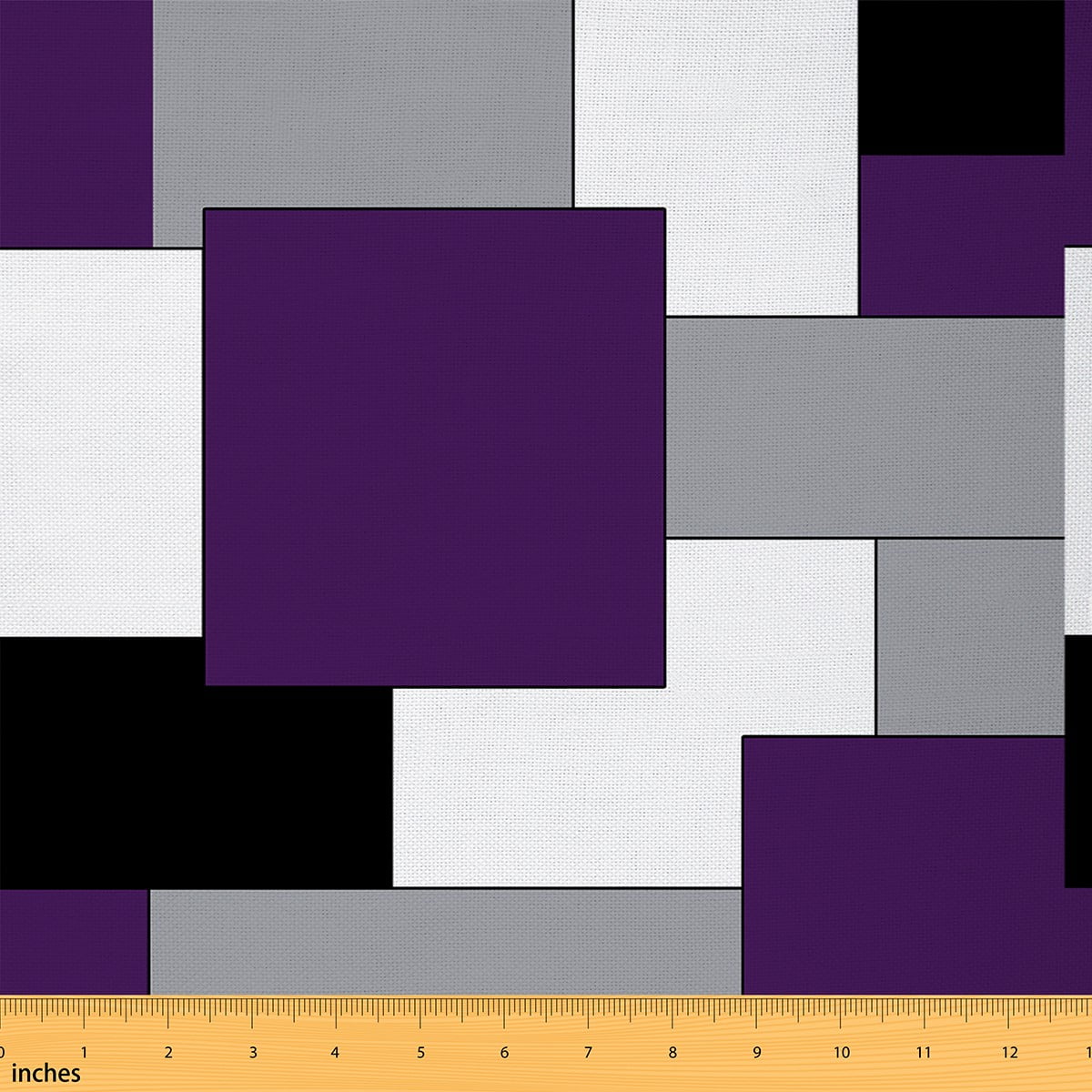 YST Black and White Geometric Fabric by the Yard,Purple Gray Square Upholstery Fabric,Grid ...