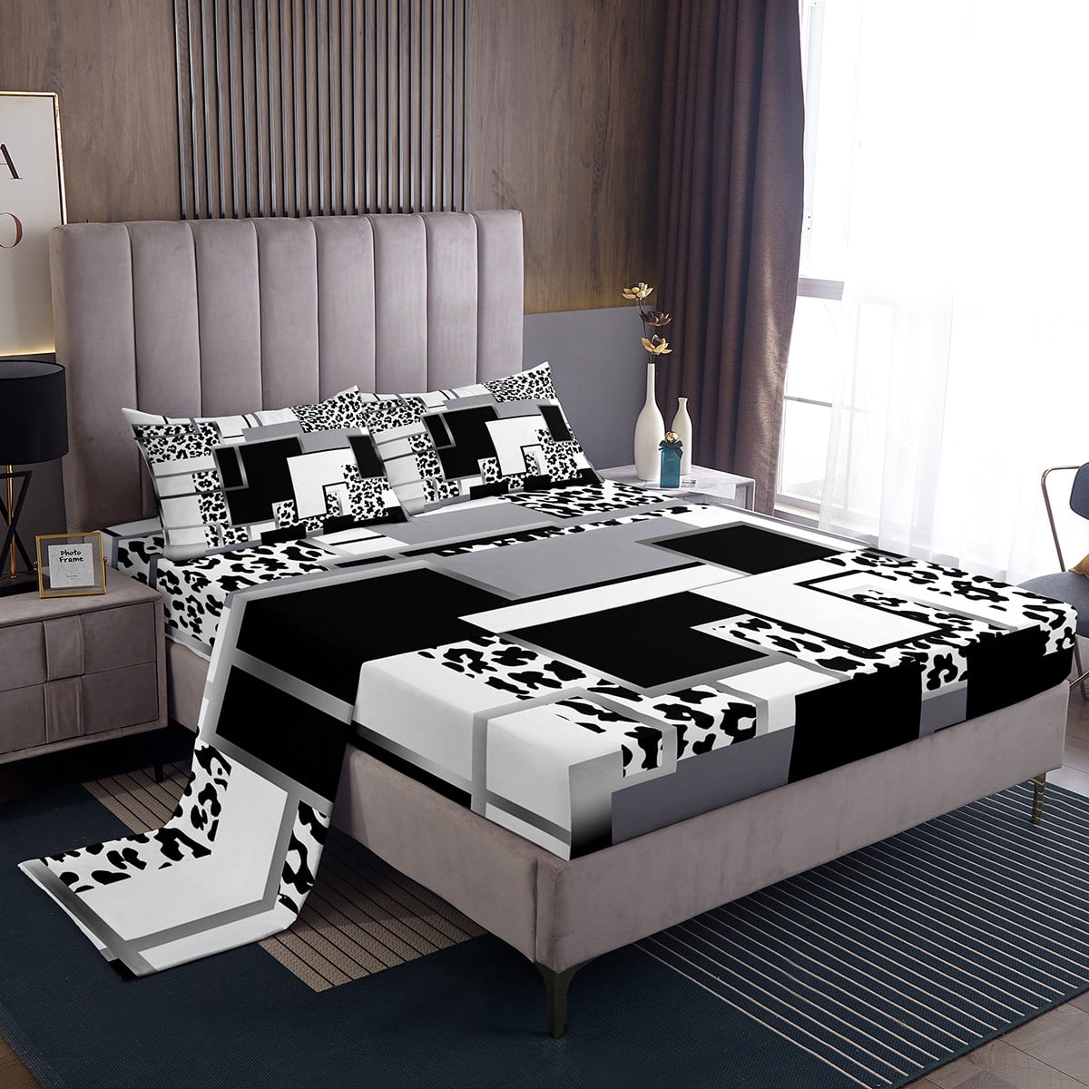 YST Black White Grey Twin Sheet Set For Kids Boys Teen Abstract ...