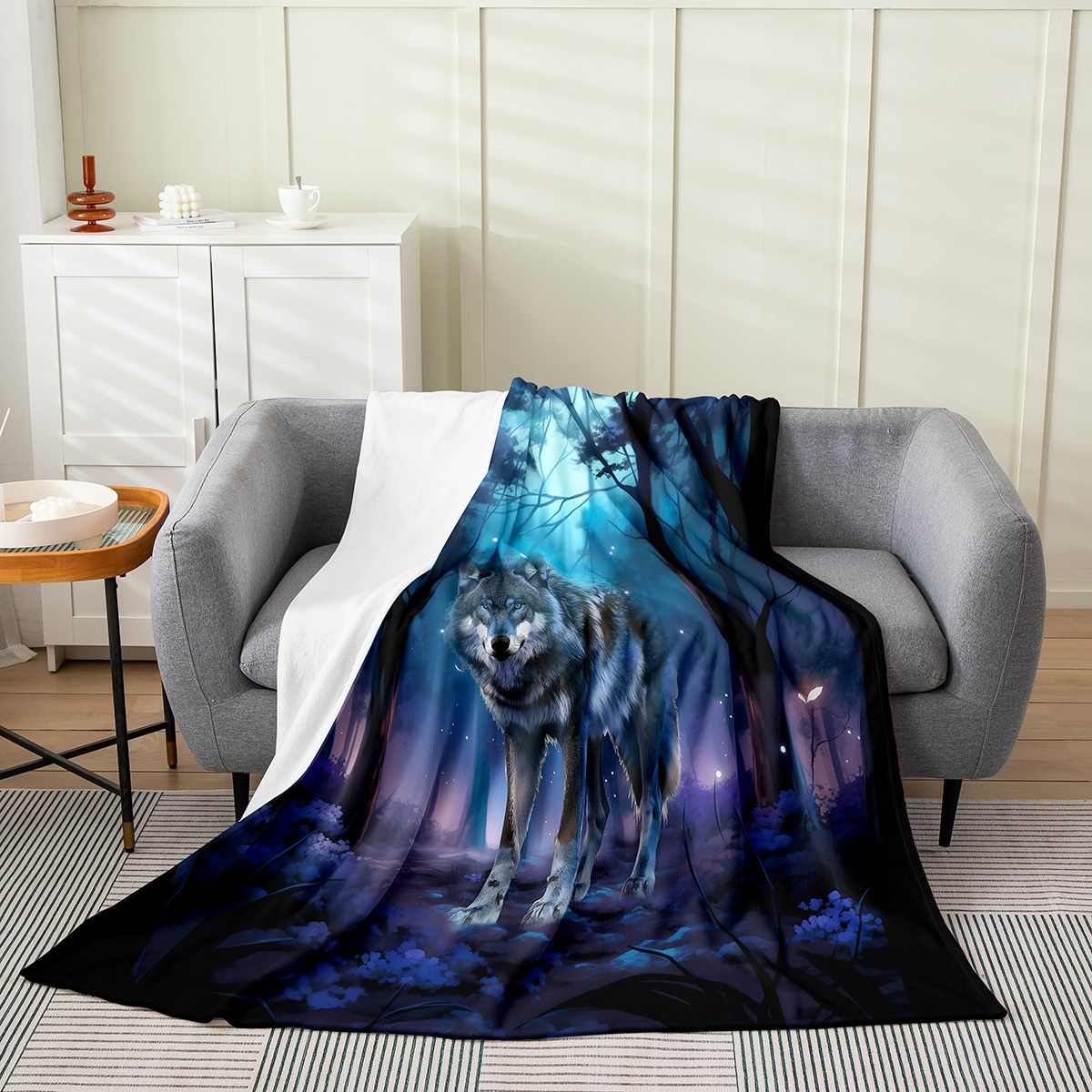 YST Black Wolf Throw Blanket Kids Boys 3D Wolf Fleece Blanket Branch ...