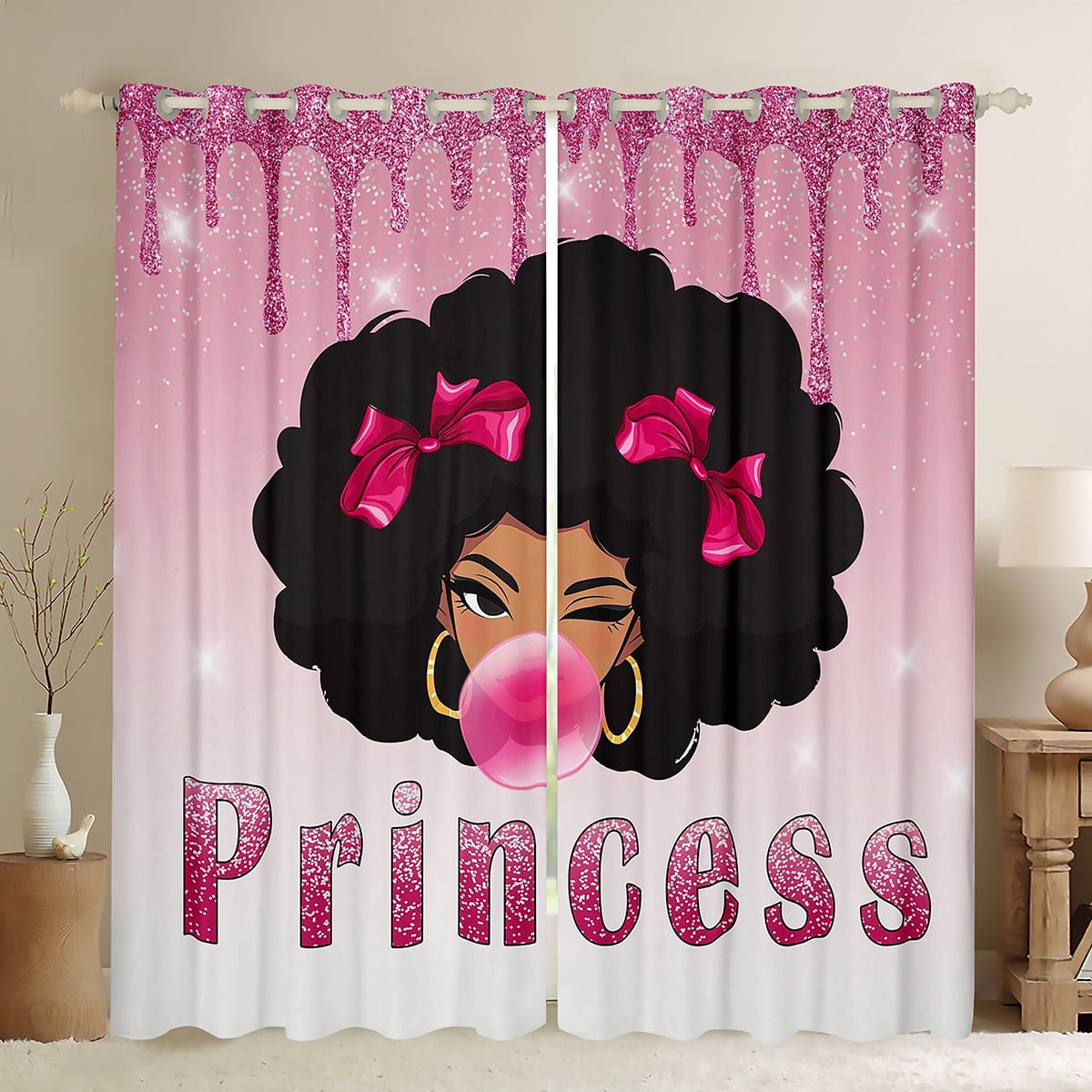 YST Black Women Blackout Curtains for Girls Princess Curtains & Drapes ...