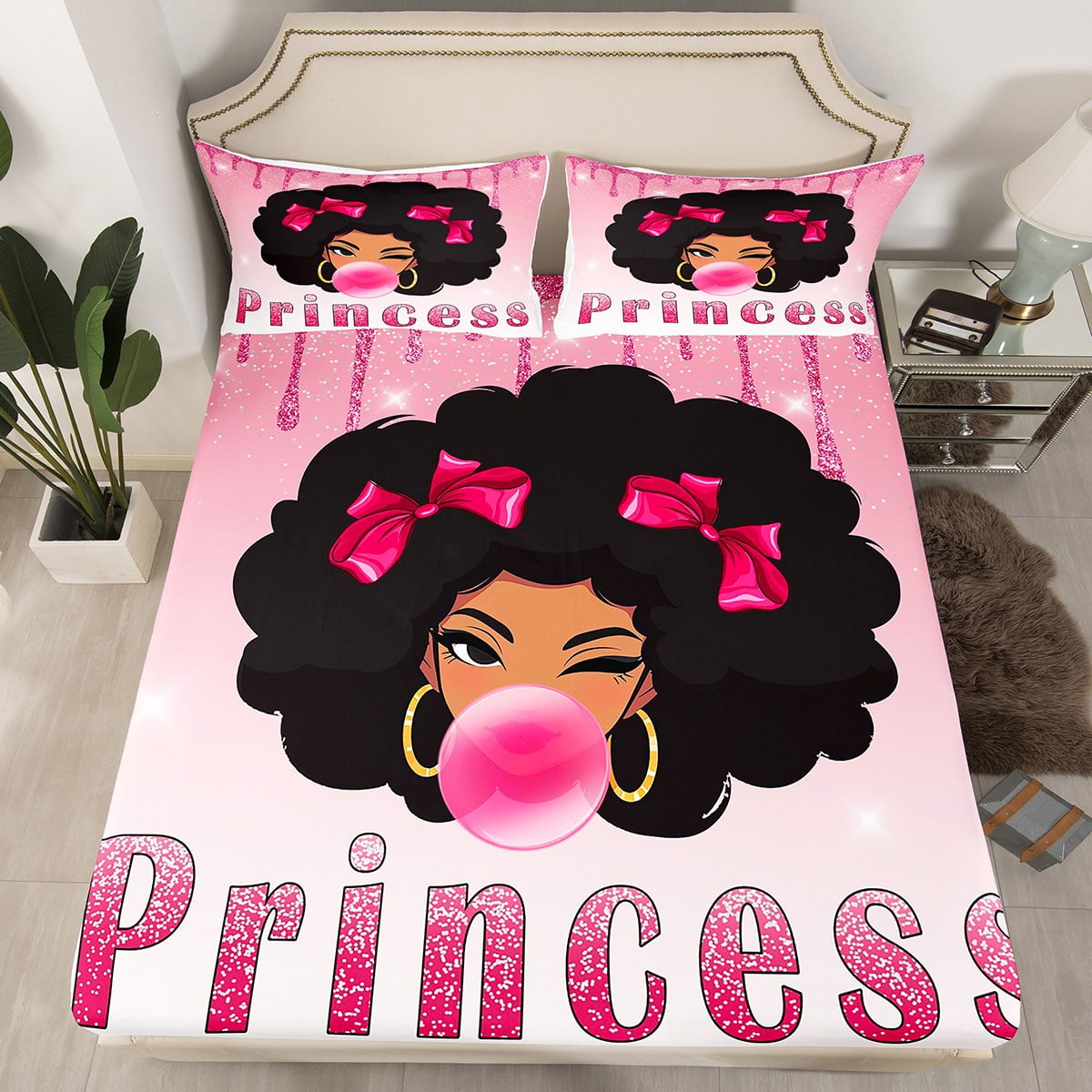 Erosebridal Black Women Queen Sheets Princess Bed Sheets, Pink Glitters ...