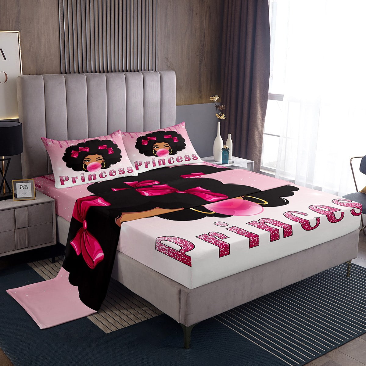 YST Black Women Twin Sheets for Girls Princess Bed Set, Pink Glitters ...