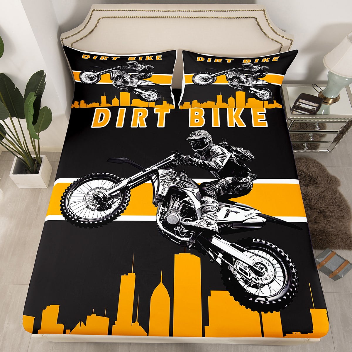 Erosebridal Black Yellow Twin Sheets Cross Bike Bed Sheets Men, Dirt ...