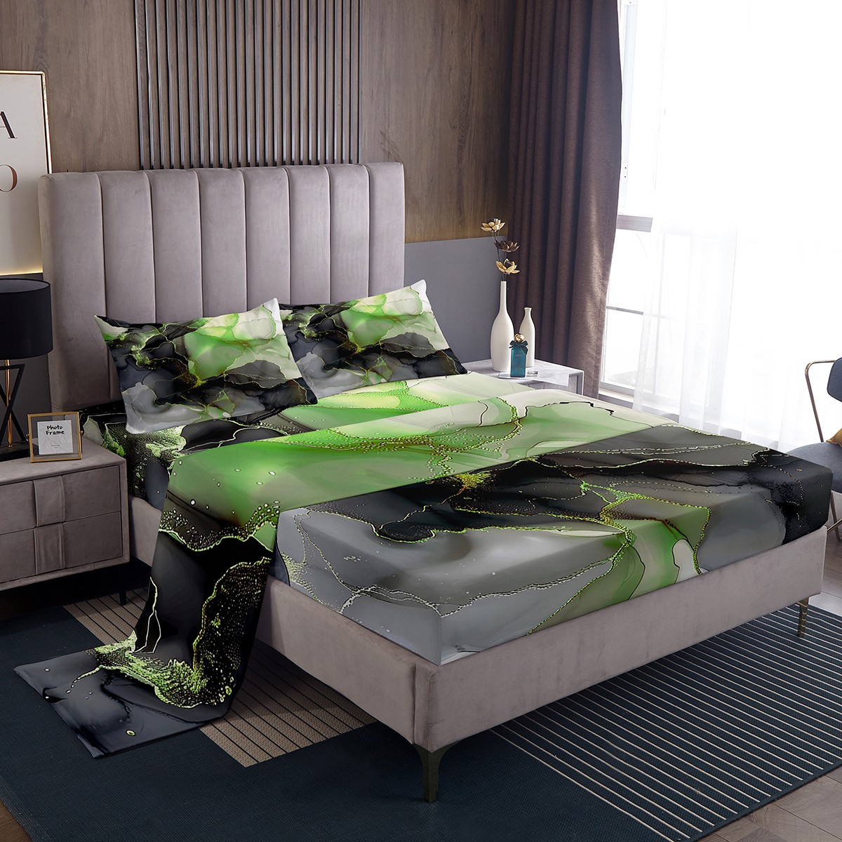 YST Black and Green Bedding Full Size Aesthetic Marble Bed Sheets Set ...
