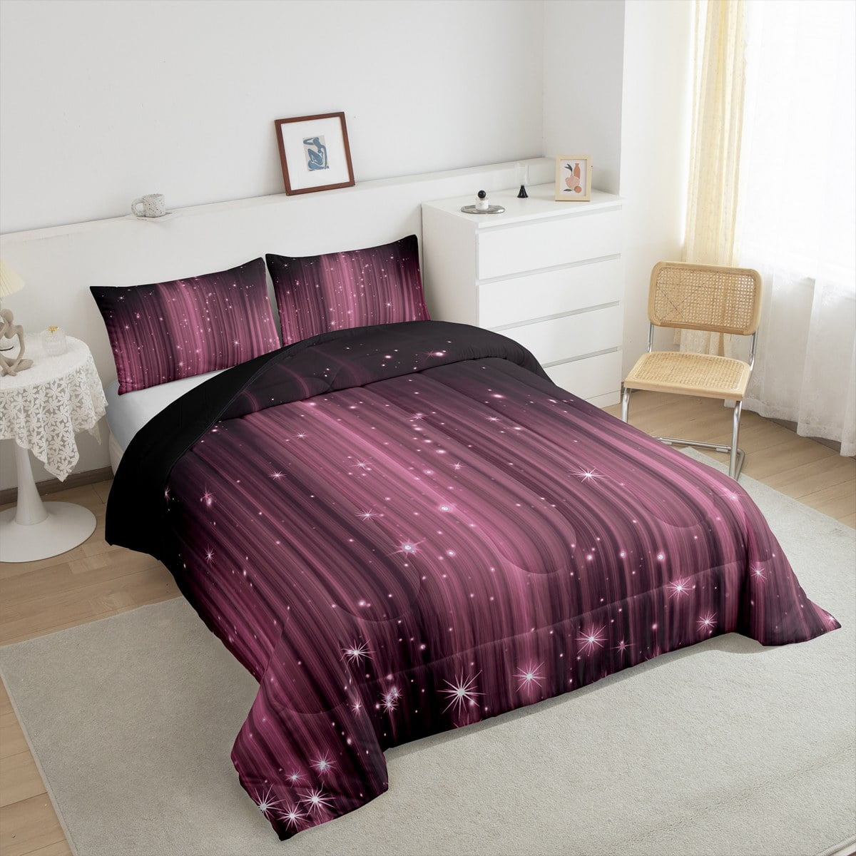 Erosebridal Black and Pink Comforter Set Twin Ombre Glitter Bedding Set ...