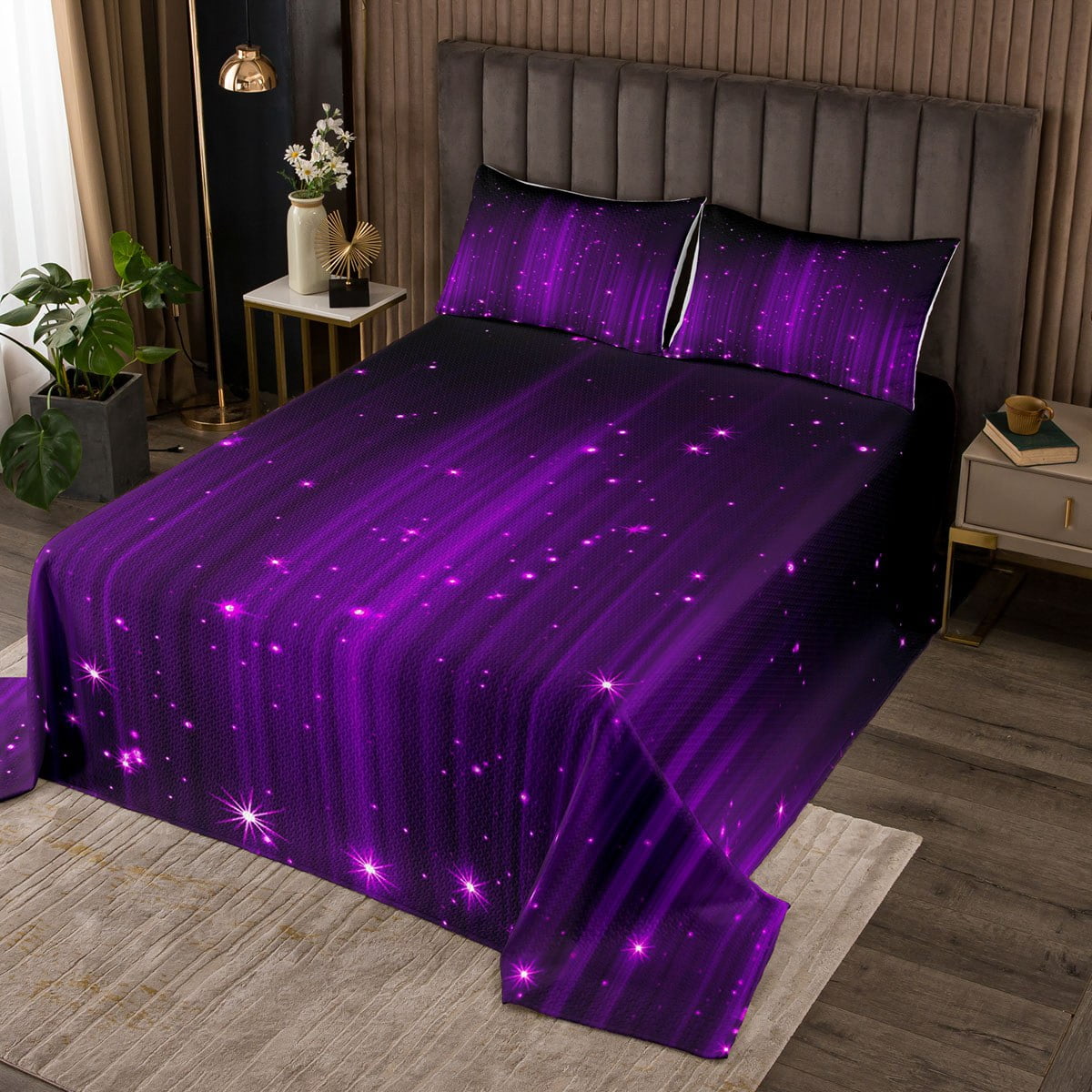 YST Black and Purple Bedspread Twin Ombre Glitter Quilt Bedding Set for ...
