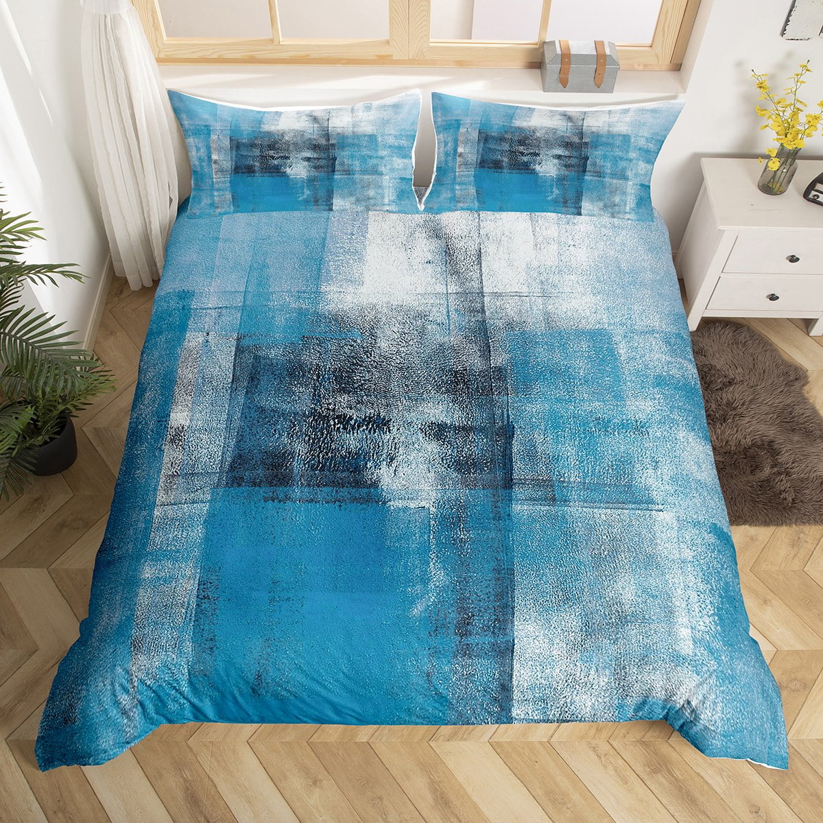 YST Blue Abstract Grunge Duvet Cover Queen Watercolor Bedding Set ...