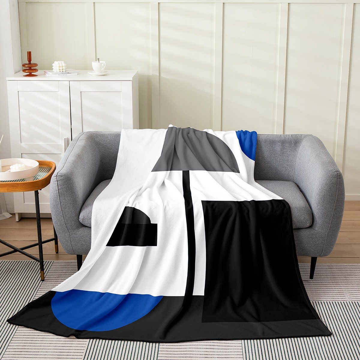 Blue Black Gray Throw Blanket ,Geometric Semicircle Fleece Blanket ...