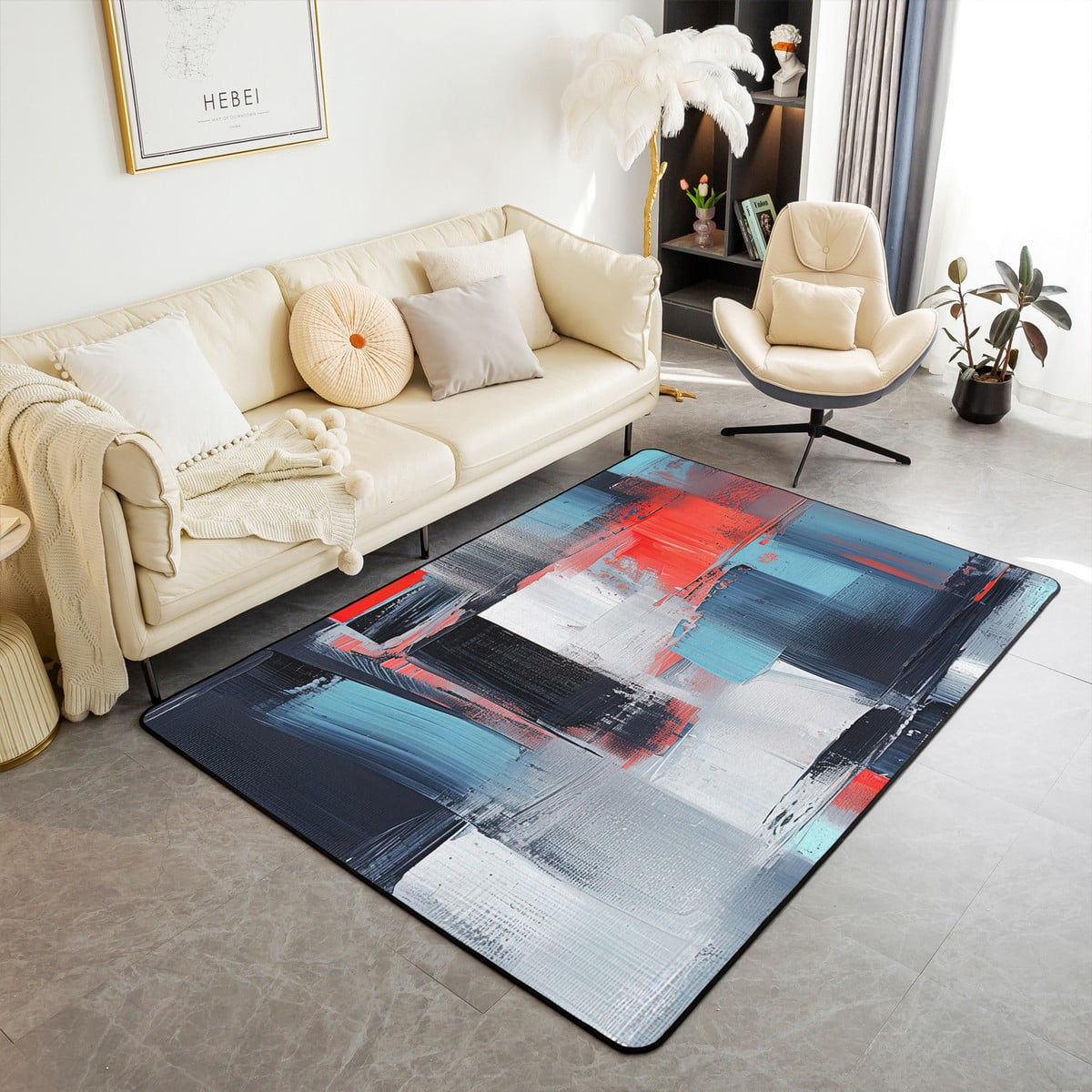 Erosebridal Blue Black and Red Plaid Printed Carpet Graffiti Oil ...
