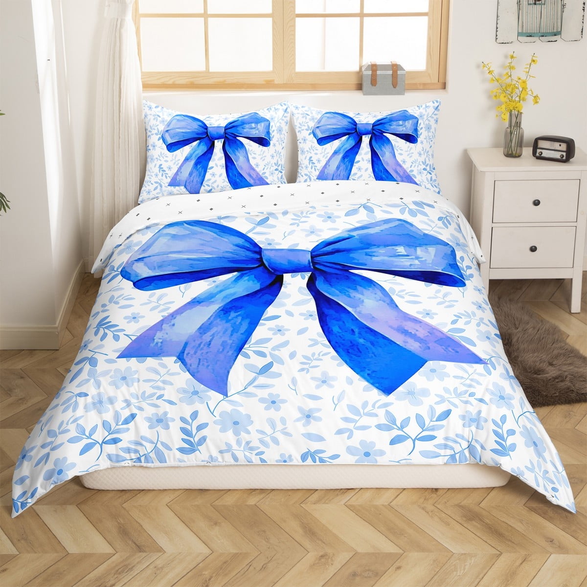 Blue Bow Bedding Set Teen,Bowknot Comforter Cover Cute Bow Tie Duvet ...