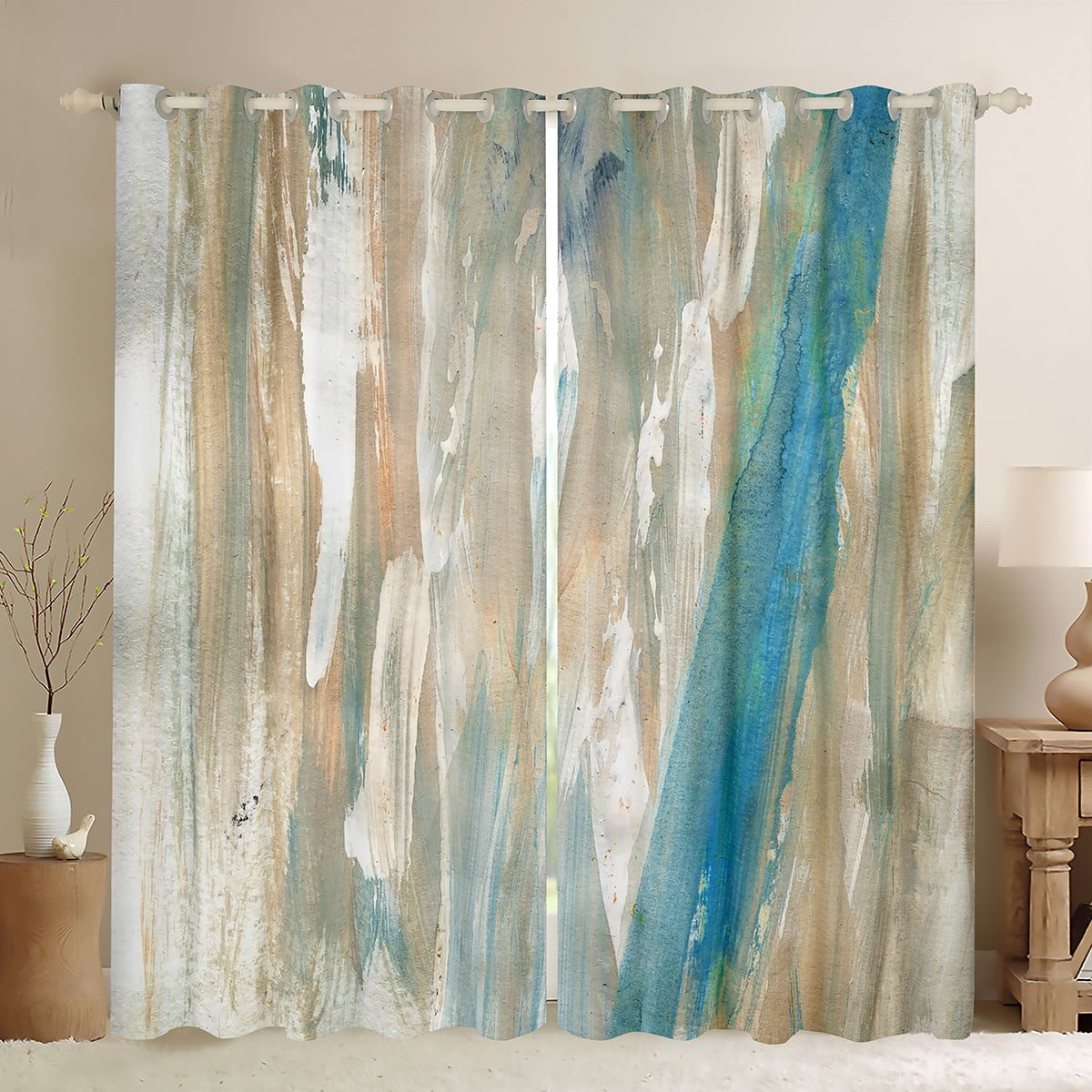 YST Blue Brown Curtains Ombre Abstract Art Curtains & Drapes, Brush ...