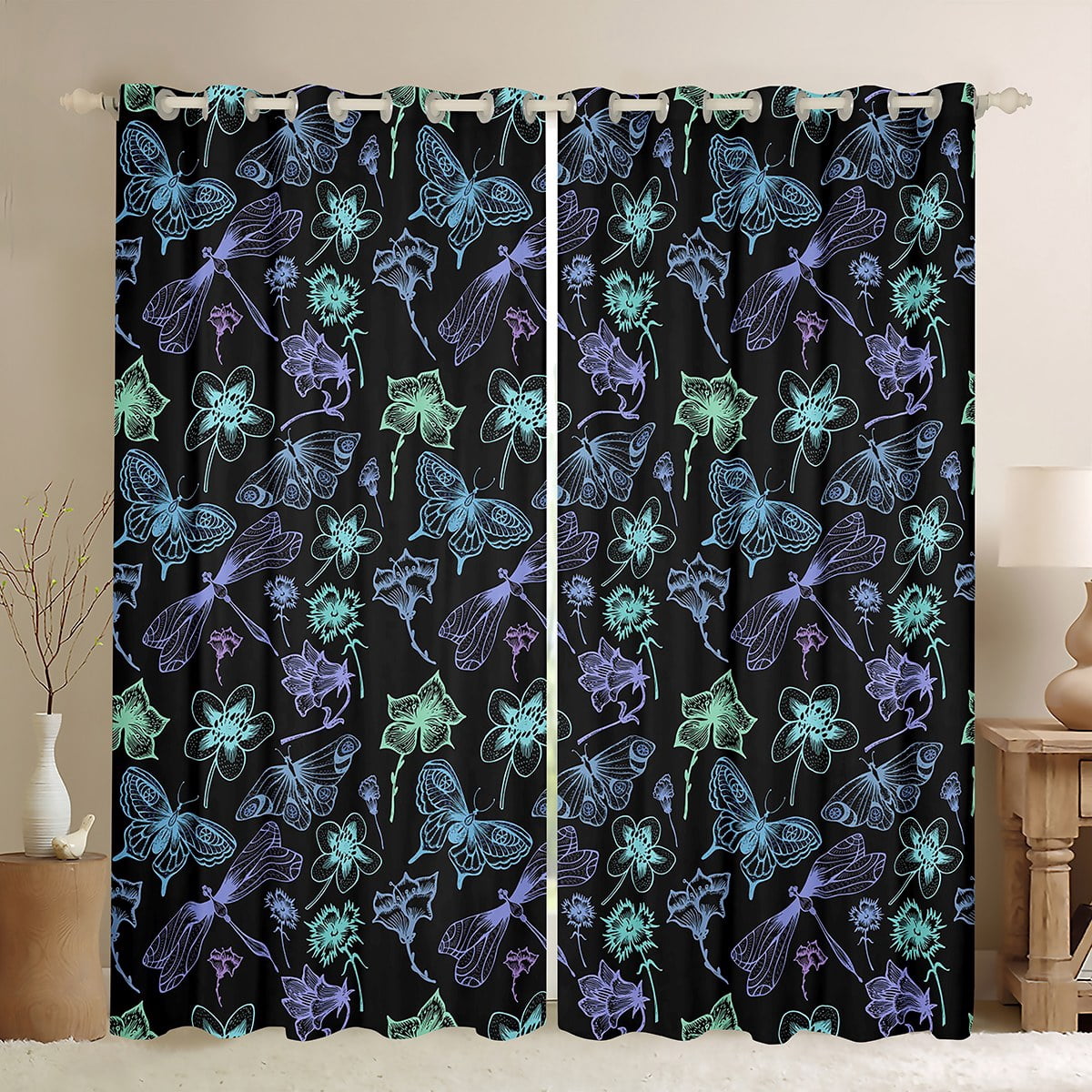 Erosebridal Blue Butterfly Curtains & Drapes Chic Dragonfly Curtains ...