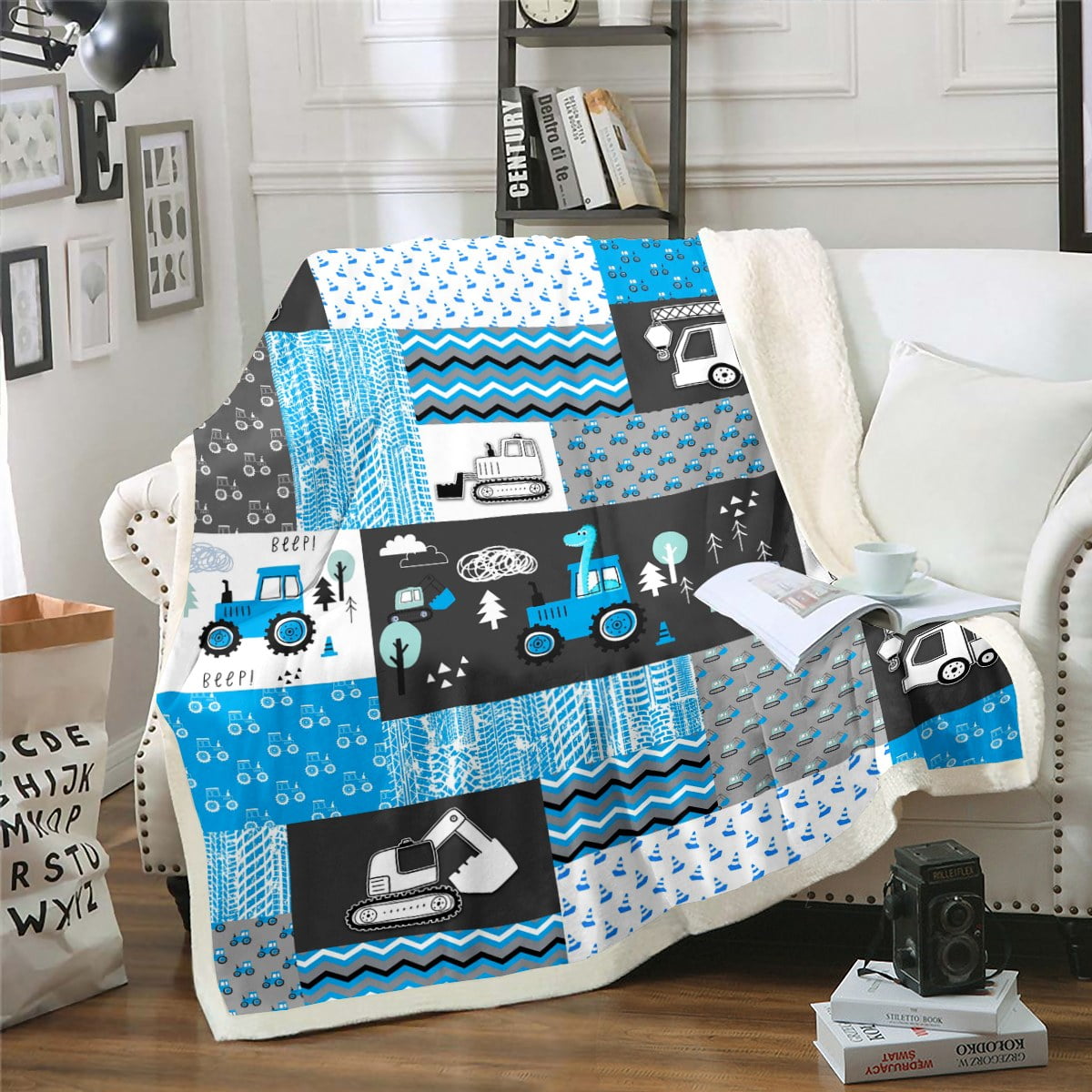 Erosebridal Blue Car Throw Blanket Twin 60"X80" Construction Fleece ...