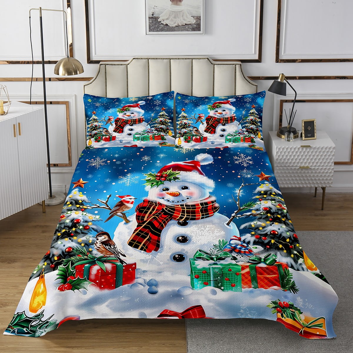 YST Blue Christmas King Quilt Bedding Set for Kids Boys Girls,Winter ...