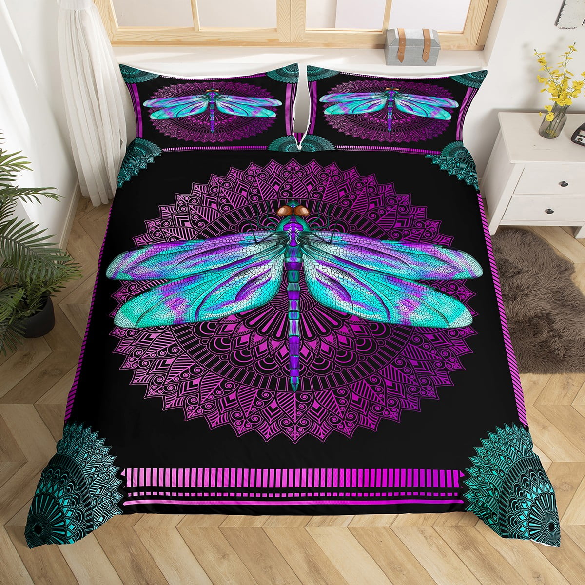 YST Blue Dragonfly Duvet Cover King Boho Animal Bedding Set, Chic ...