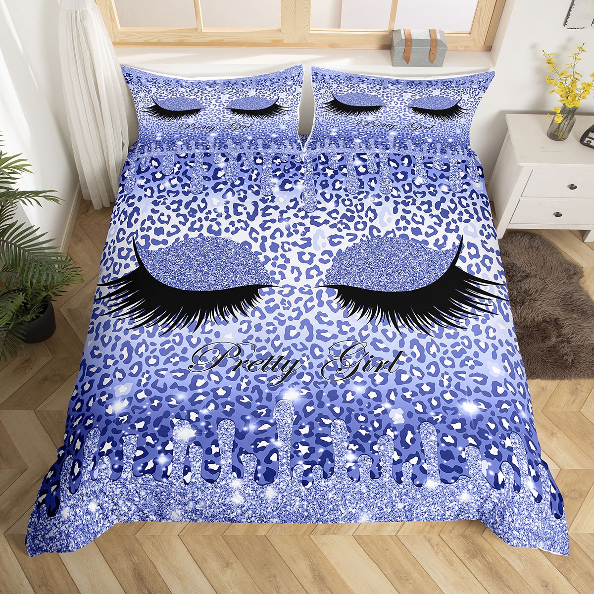 YST Blue Eyelash Duvet Cover Twin Navy Leopard Print Bedding Set ...
