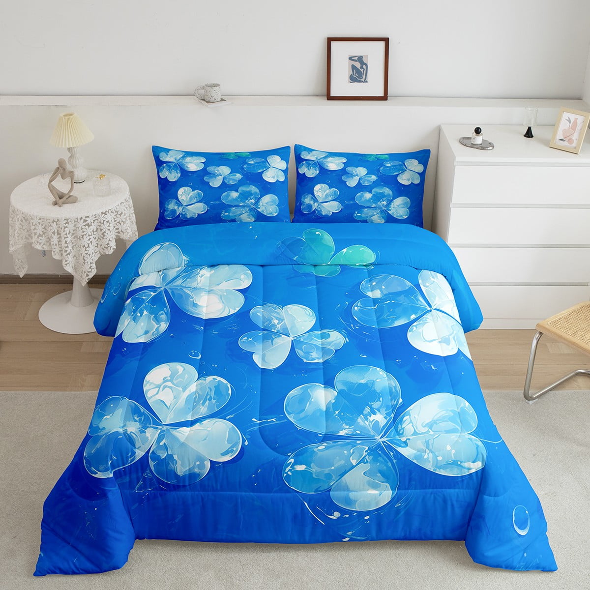 YST Blue Flowers Bedding Boho Floral Comforter Set Twin for Boys Kids ...