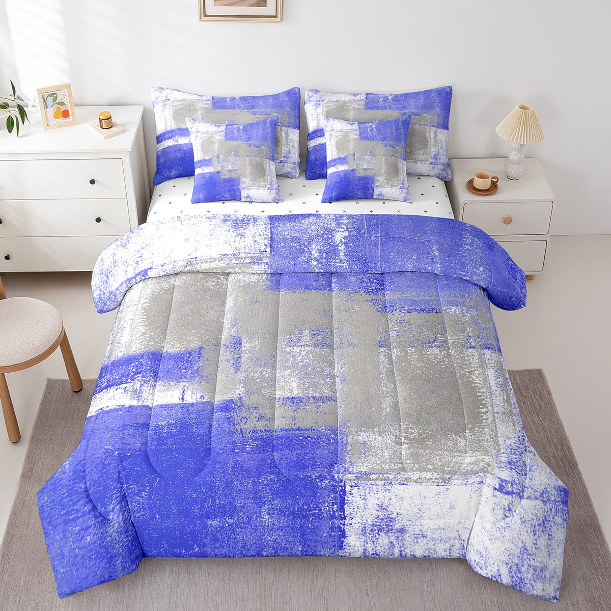 YST Blue Gray Comforter Set,King Bed in A Bag,Retro Ombre Bedding Set ...