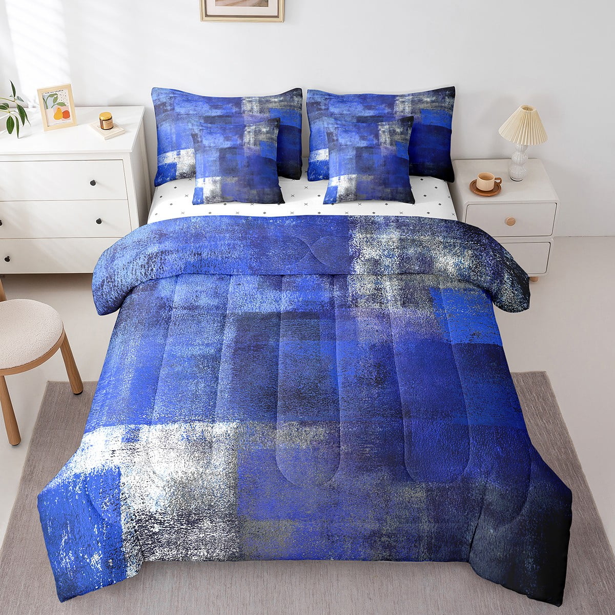 YST Blue Grey Comforter Set Queen 7 Piece,Abstract Ombre Bedding Set ...