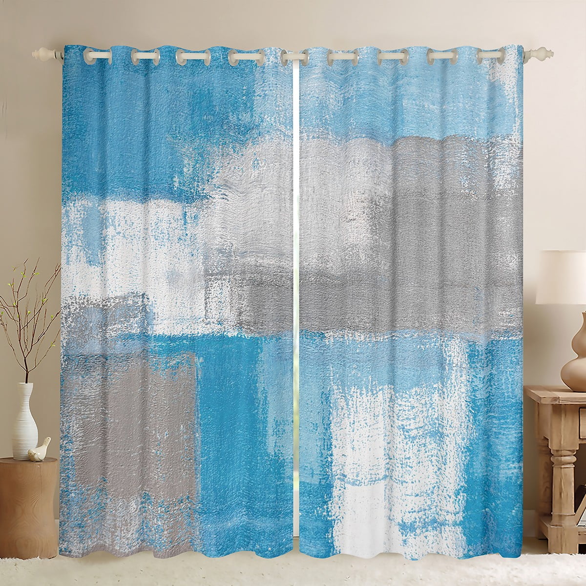 YST Blue Grey Curtains 38Wx45L inch,Contemporary Ombre Blackout ...