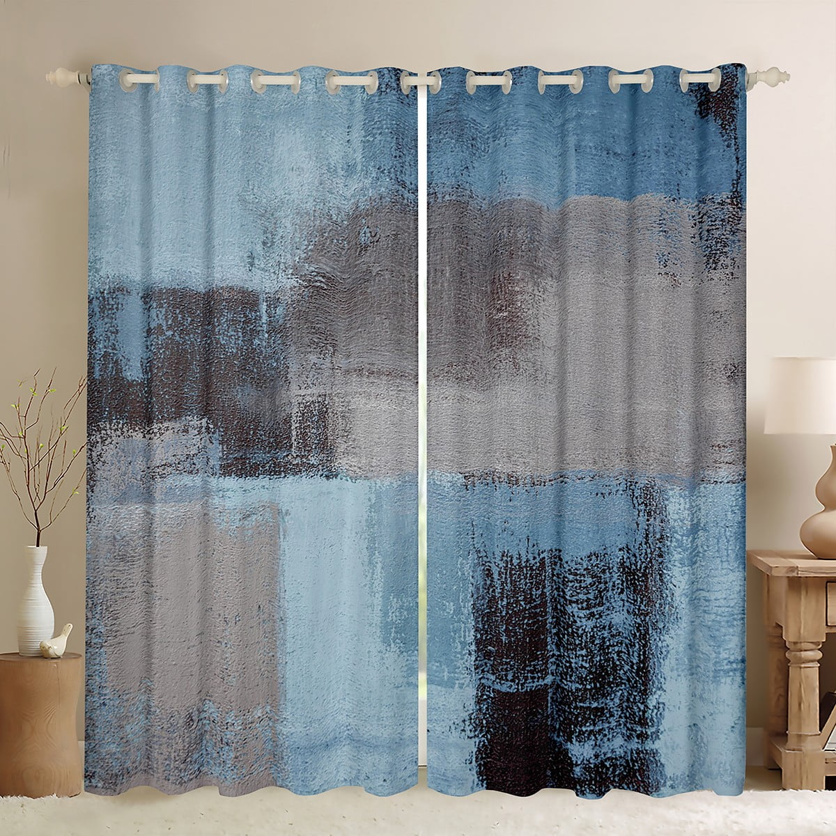 Erosebridal Blue Grey Curtains 52Wx84L inch,Contemporary Ombre Blackout ...