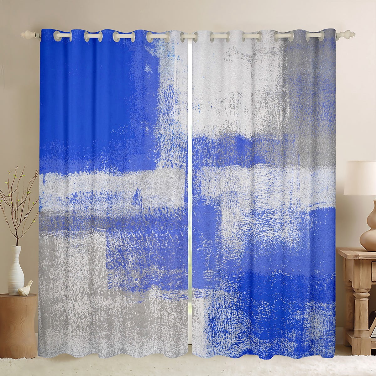 Blue Grey Window Curtains 2 Panels 52Wx84L inch,Contemporary Ombre ...