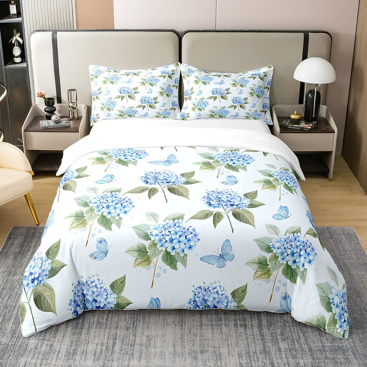 Erosebridal Blue Hydrangea 100% Natural Cotton Duvet Cover Twin Size ...
