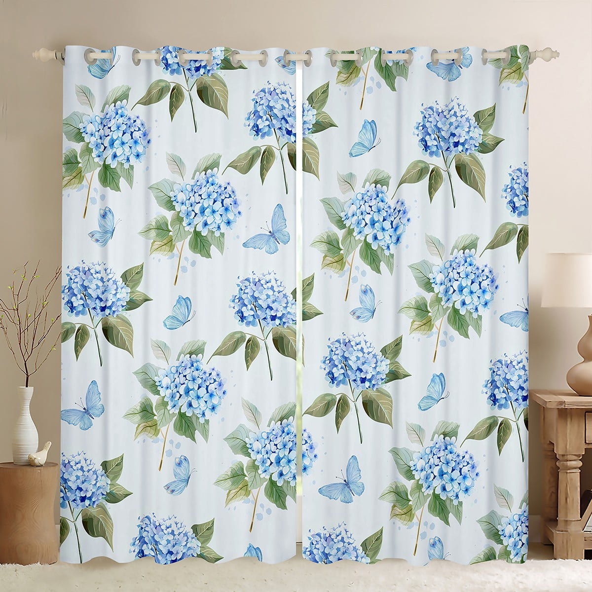 Blue Hydrangea Curtains & Drapes Chic Flower Curtains, Cute Butterfly ...