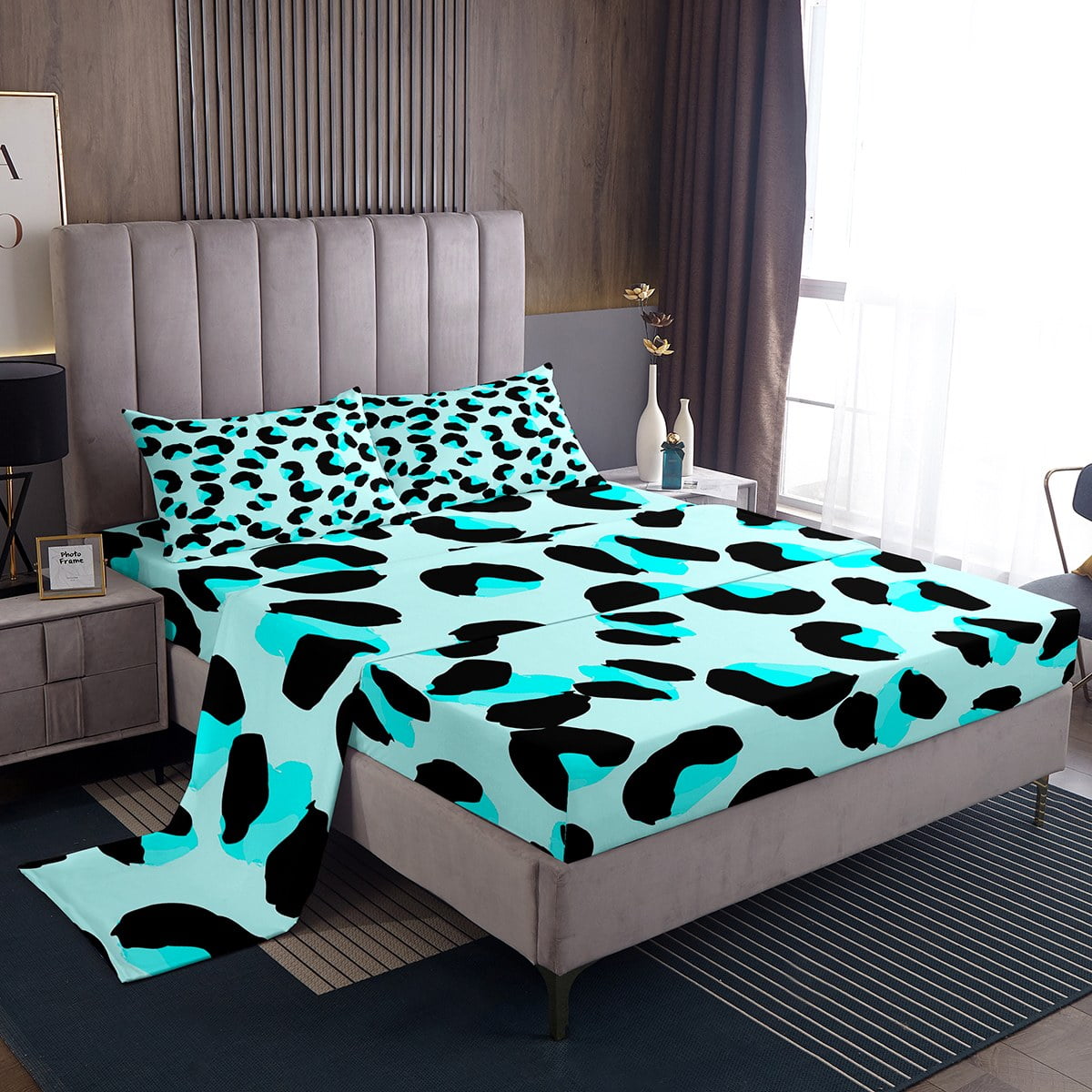 Blue Leopard Print Bed Set Cheetah Print Bed Sheets Set, Wild Animal ...