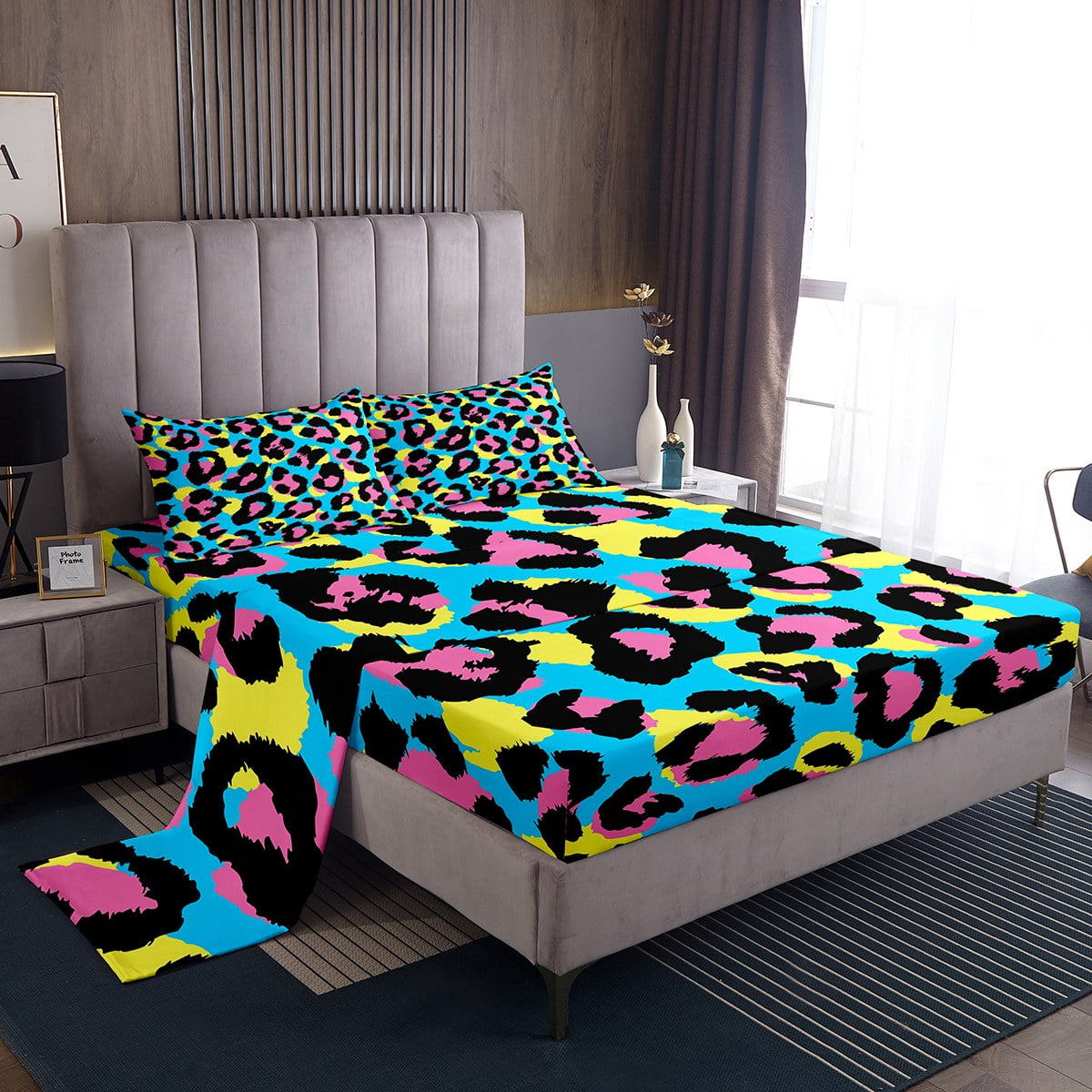 Erosebridal Blue Leopard Print Bed Set Pink Animal Printed Bed Sheets ...
