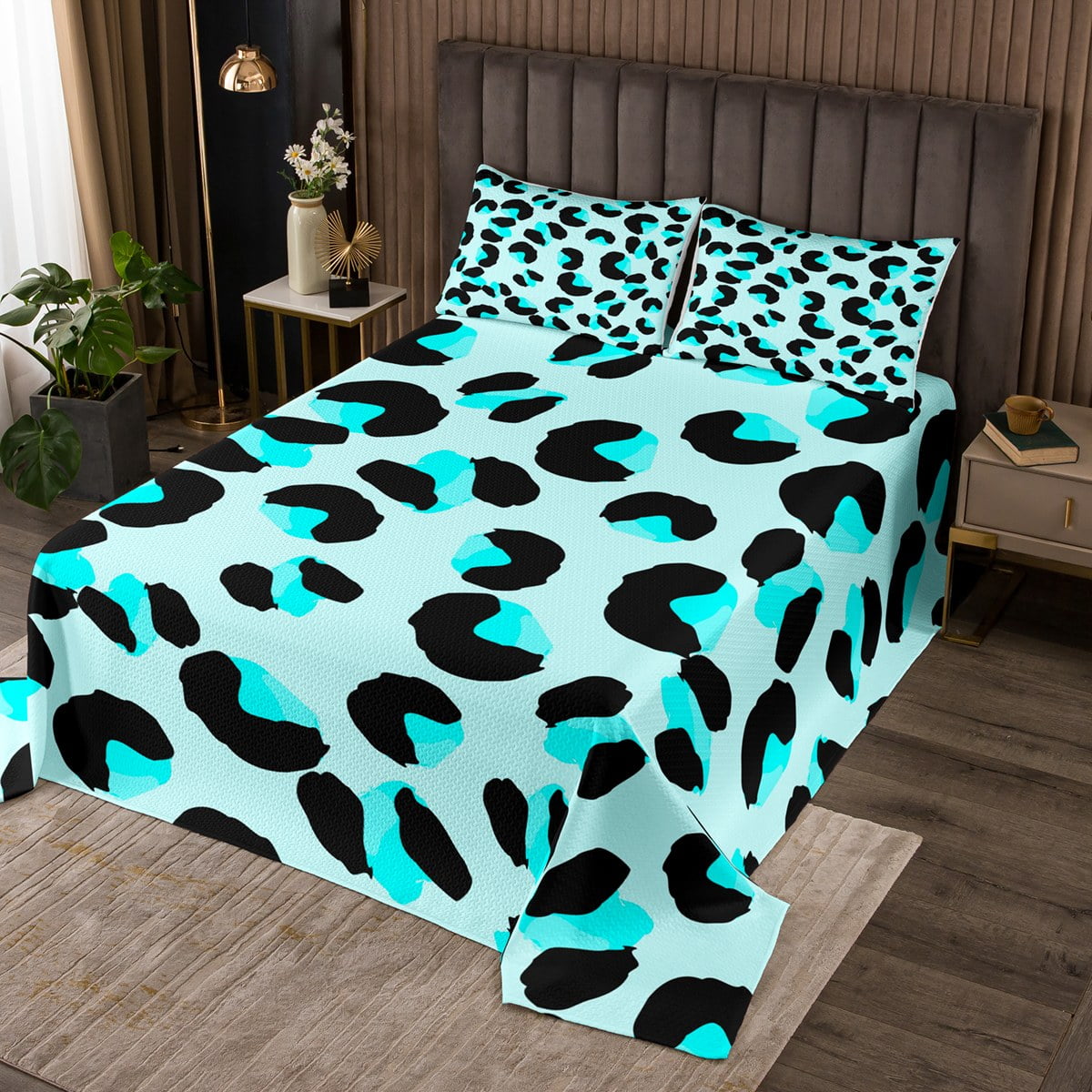 YST Blue Leopard Print Bedspread Twin Size Cheetah Print Quilt Set ...