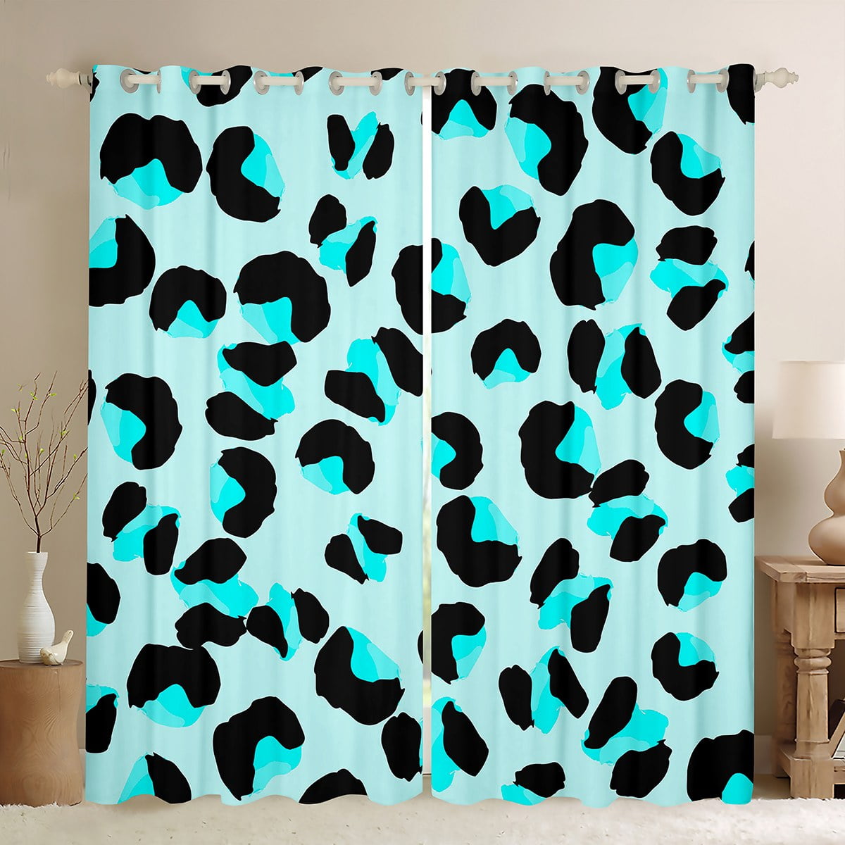 YST Blue Leopard Print Curtains & Drapes Cheetah Print Blackout ...