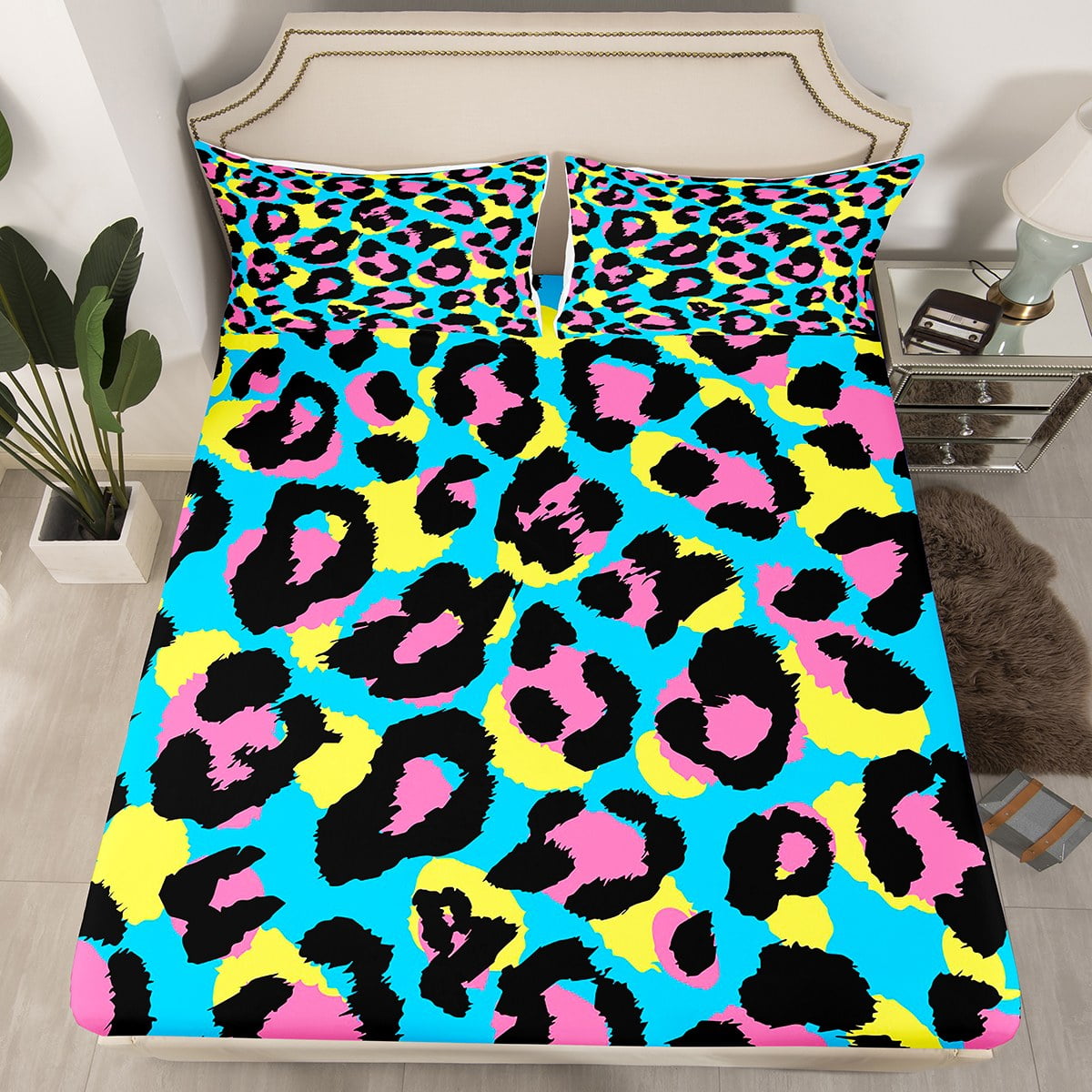 Erosebridal Blue Leopard Print Twin Fitted Sheet Pink Animal Printed ...