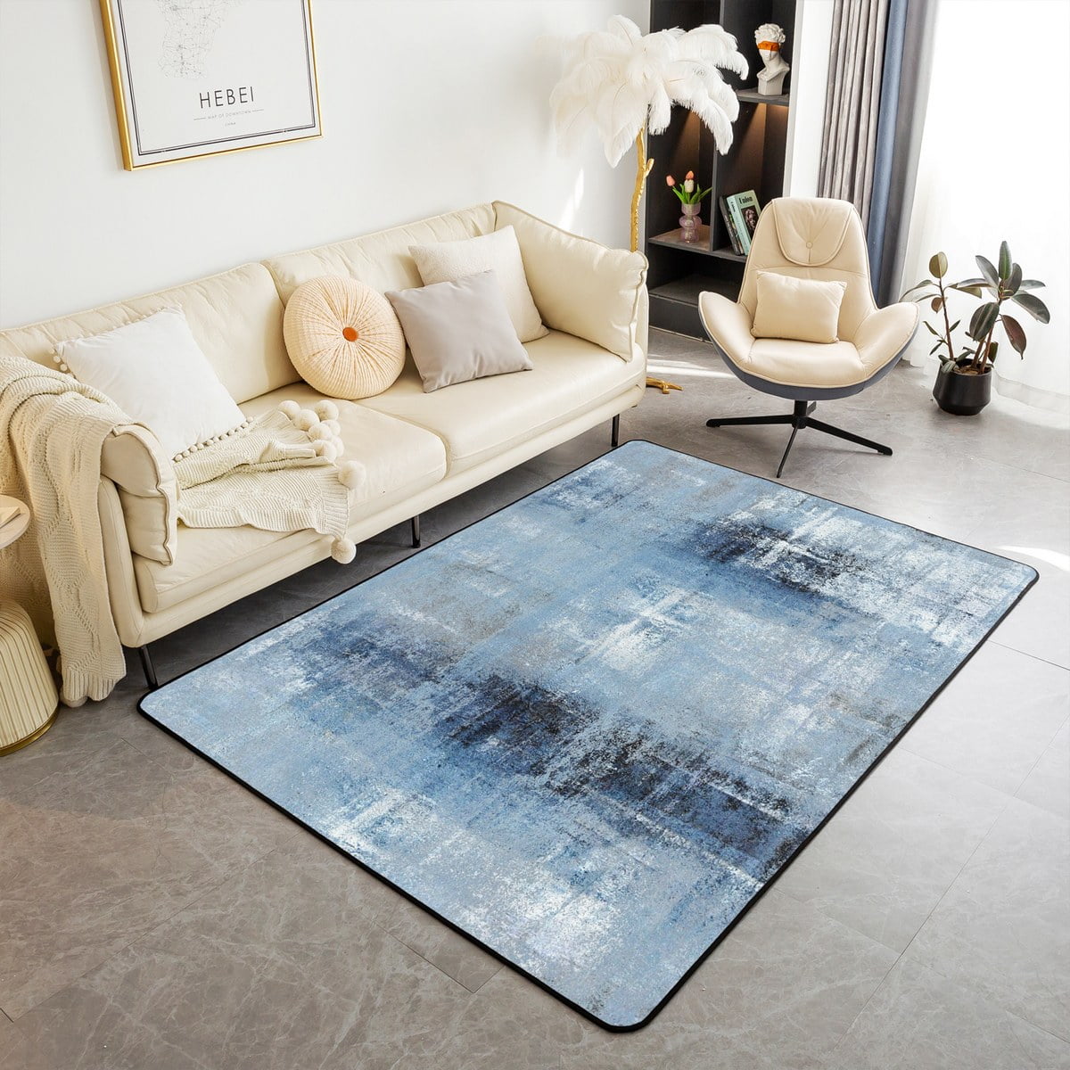 Erosebridal Blue Oil Painting Area Rug Contemporary Carpet Adult Mid ...