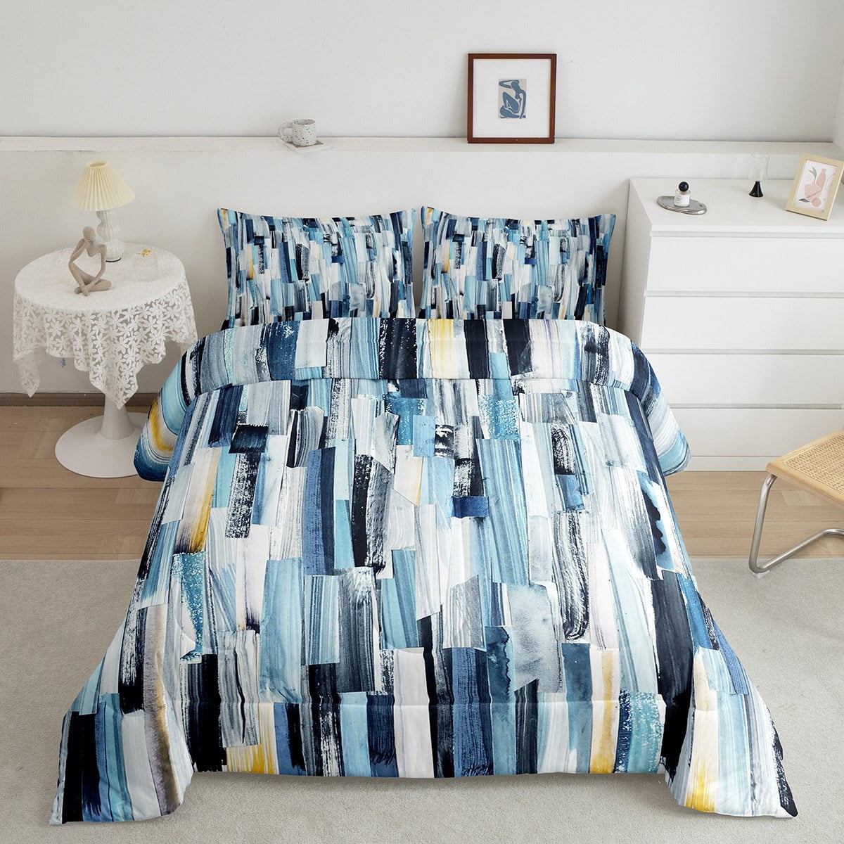 Erosebridal Blue Oil Painting Bedding Set Twin Abstract Artwork ...