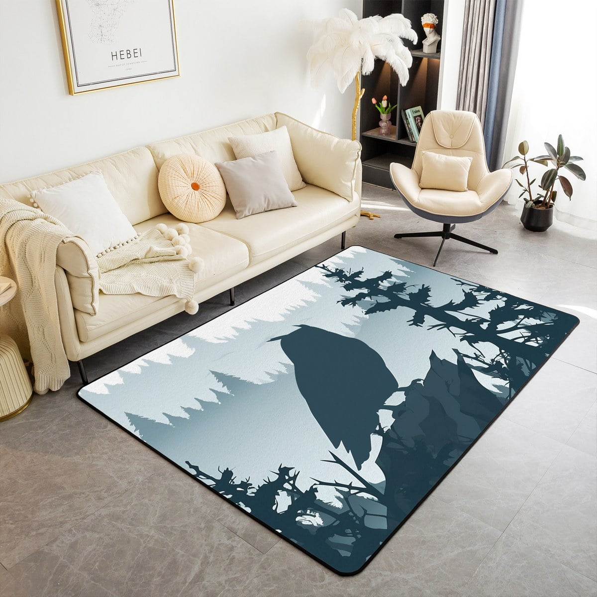 Erosebridal Blue Owl Area Rug ,Jungle Tree Carpet,Wild Animal Indoor ...