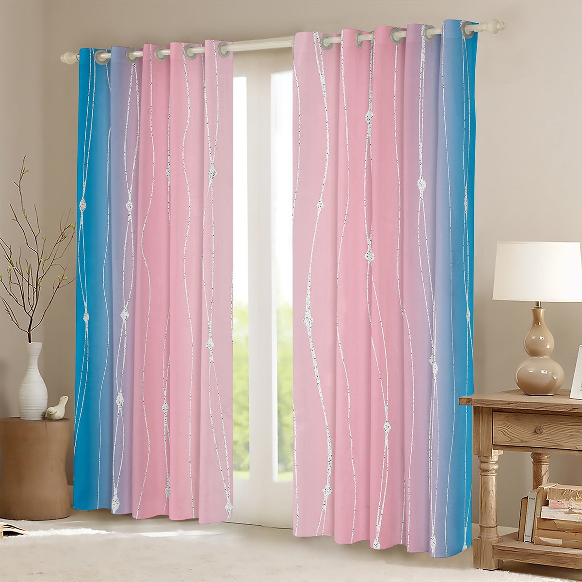 Blue and Pink Gradient Curtains & Drapes Watercolor Art Curtains ...