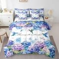 YST Blue Pink Hydrangea Bed in a Bag 7pcs Wild Hummingbird Bedding Set ...